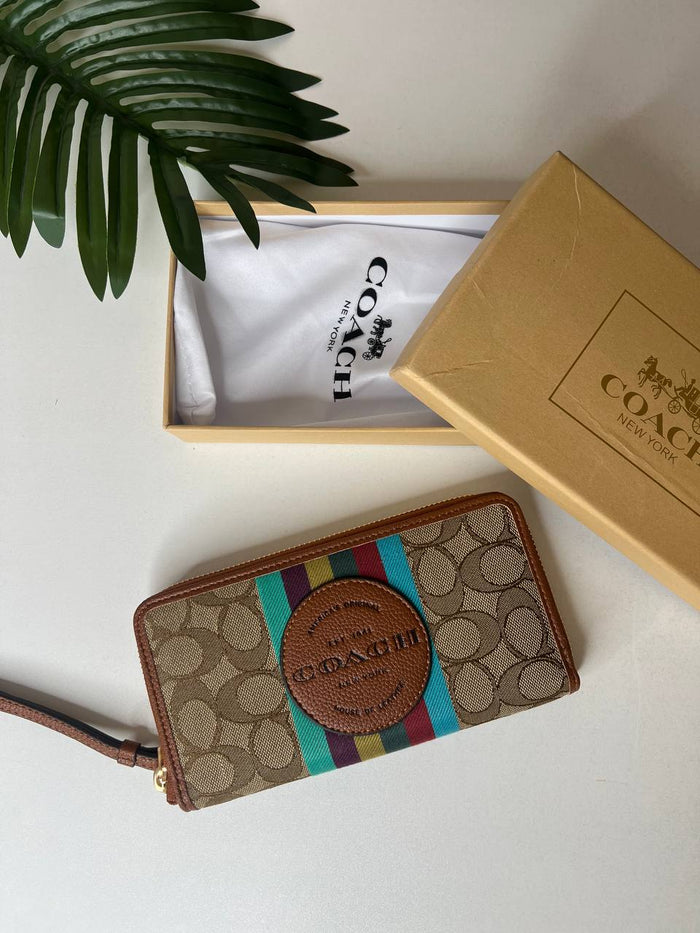 Dempsey Large Phone Wallet In Signature Jacquard With Stripe And Coach