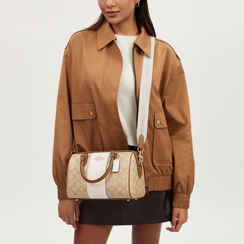 Coach Rowan Satchel Bag In Signature Canvas With Stripe